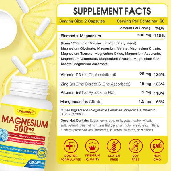 Magnesium Glycinate Complex Supplement,10 in 1 Chelated Magnesium - Ci – ZEBORA